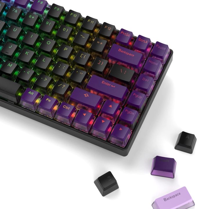 WOMIER 165 Key Black and Purple Pudding PBT Double Shot Keycaps OEM ...