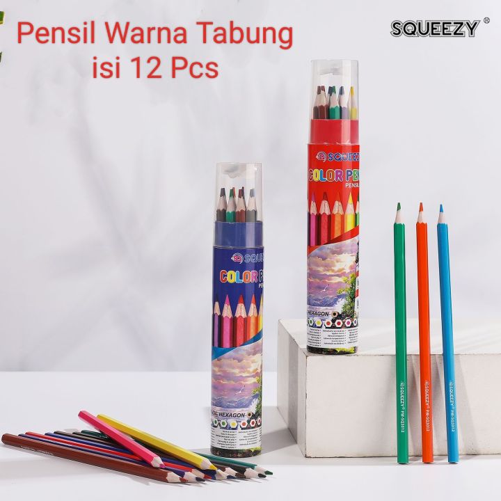 Pensil Warna Panjang Squeezy 1 Set 12 Warna Lengkap dengan Serutan ...