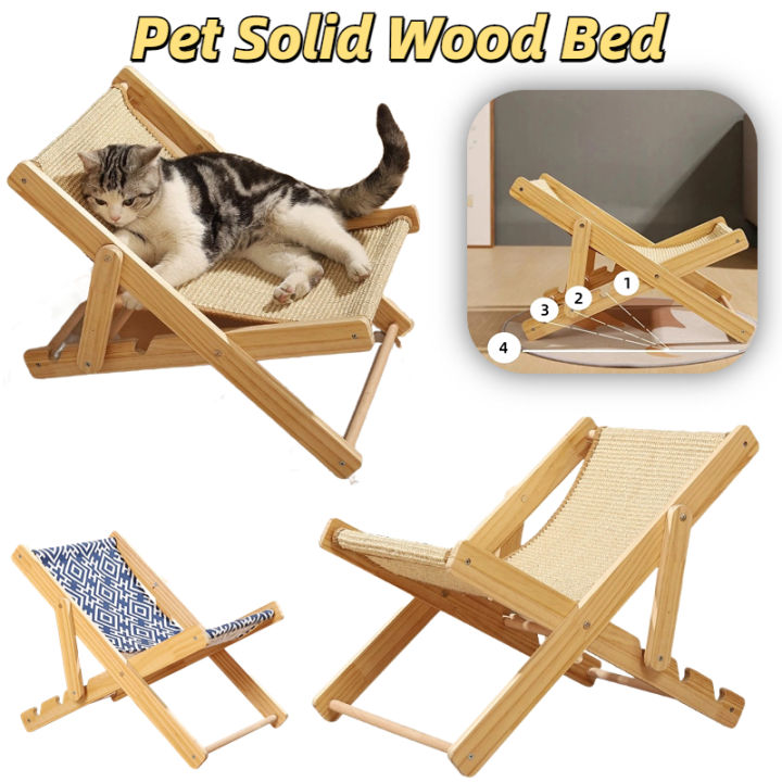 Wood Foldable Cat Nest Lounge Chair Wear-resistant Scratching Post Pet ...