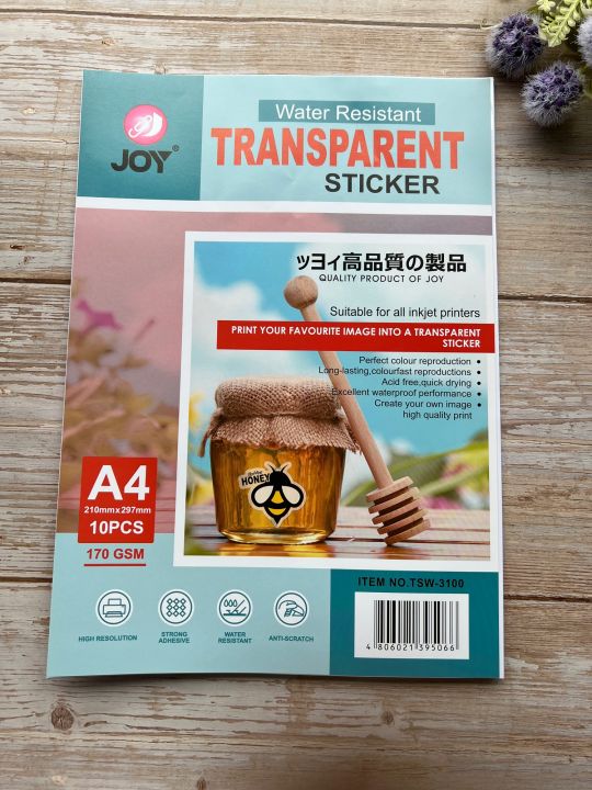 Joy Sticker Paper Transparent 170gsm A4 water Resistant Tsw-100 (10 ...
