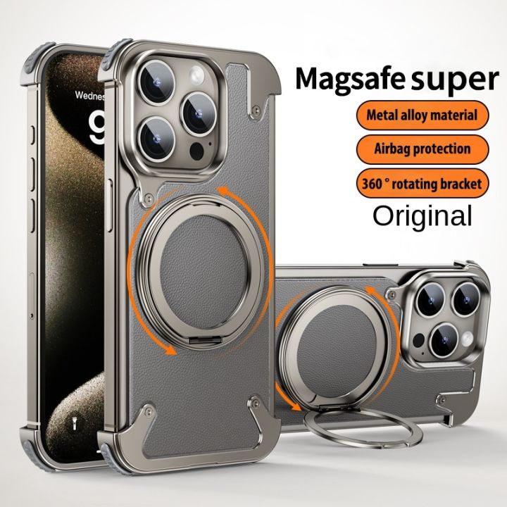 For iPhone 15 Pro Max Case Aluminum Alloy Metal Magnetic Magsafe 360 ...
