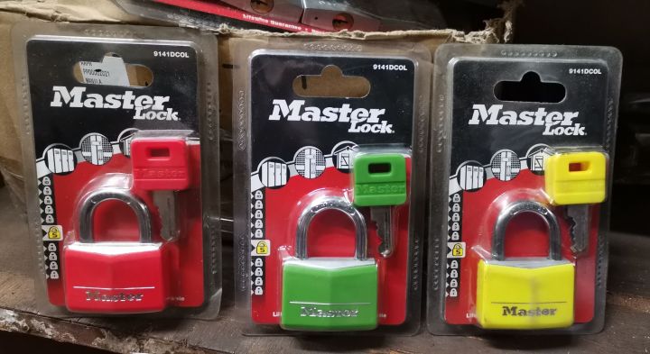 MASTER LOCK SOLID ALUMINIUM BODY PADLOCK #9141DCOL GREEN, YELLOW, RED ...