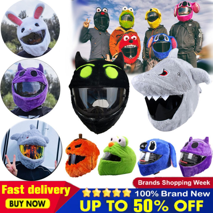 🔥Hot Sale🔥Motorcycle Helmet Covers Funny Cartoon Plush Helmet Protective Cover Helmet Full Face ...