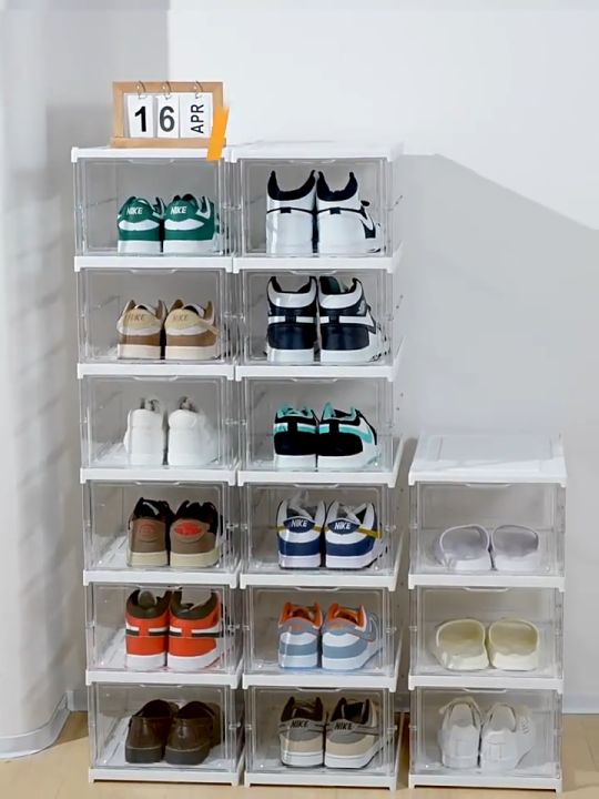 3/6 Layers Transparent Foldable Shoe Box Organizer Plastic Organizer ...