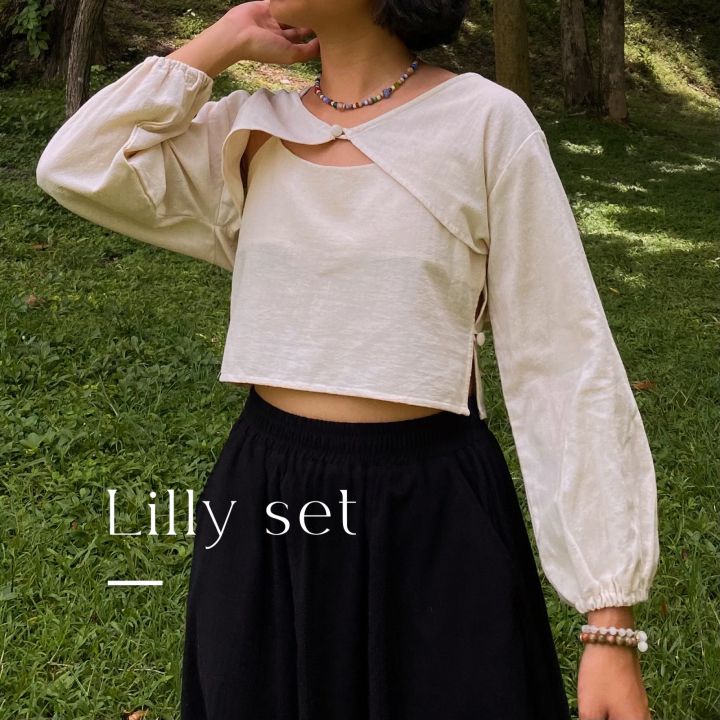 Lily Set เซตสายเดี่ยวเสื้อคลุมผ้าฝ้าย | Lazada.co.th