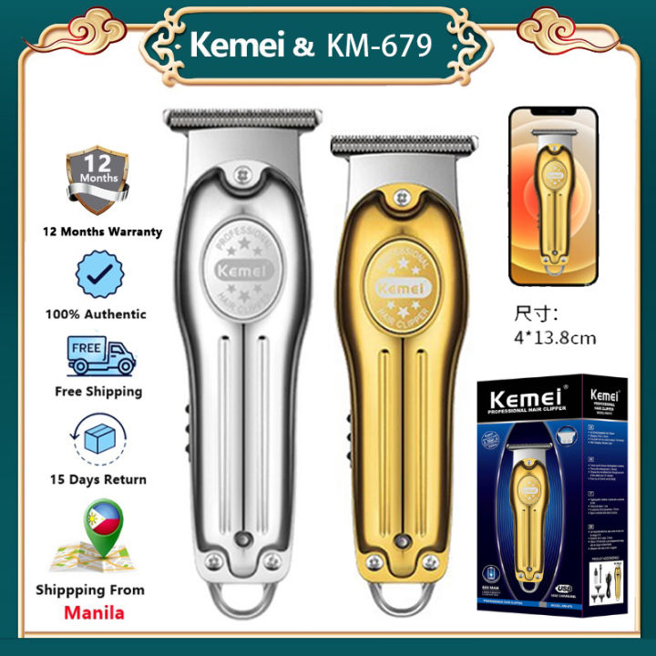 KemeI KM-679 Full Metal Body Hair Clipper Men's Adjustable Cordless Hair Clipper Men's 0mm ...