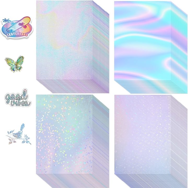 Holographic Sticker Paper, 24 Pcs Transparent Holographic A4 Vinyl ...