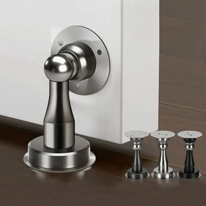 No Punching Stainless Steel Door Stopper Strong Magnetic Doorstop Heavy ...