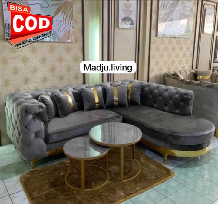 Sofa kancing / sofa mewah liat gold / sofa viral / sofa tamu | Lazada ...