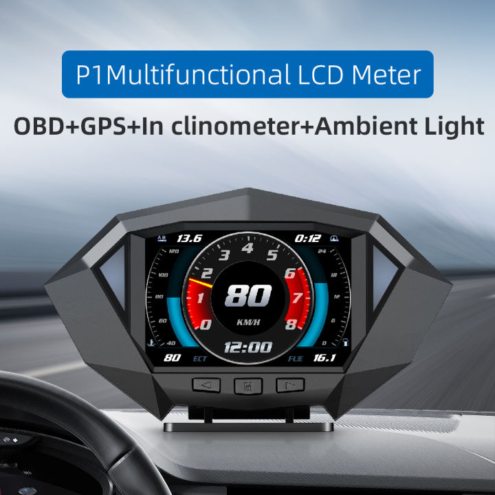 HUD P1 OBD2 GPS Smart Gauge LCD Speedometer Multi-function OBD2 Digital ...