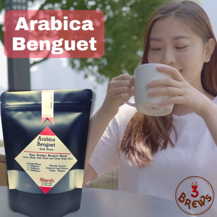 3Brews Arabica Benguet Coffee - Bold Dark Roast Whole Beans and Grounds ...