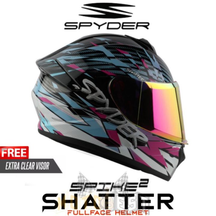 SPYDER Spike 2 S6 Shatter Fullface Helmet w/ Free Extra Clear Visor ...