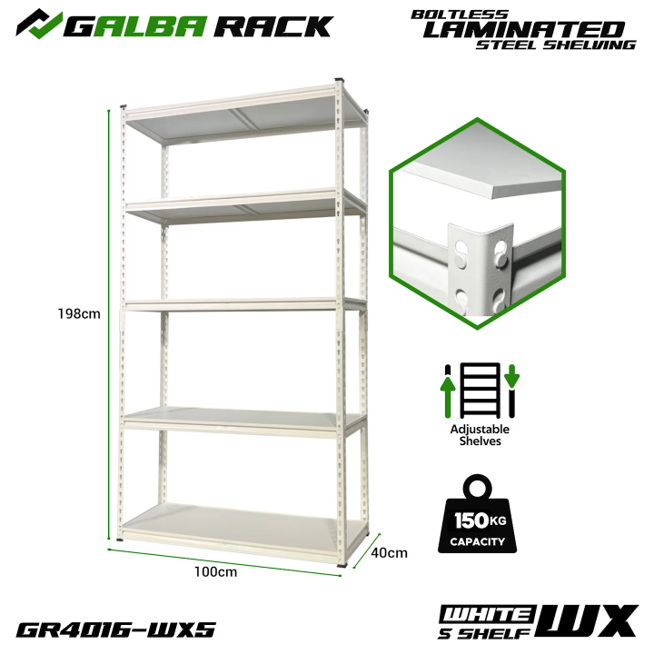 GALBA RACK Boltless Laminated Steel Shelving Adjustable Storage 6ft ...