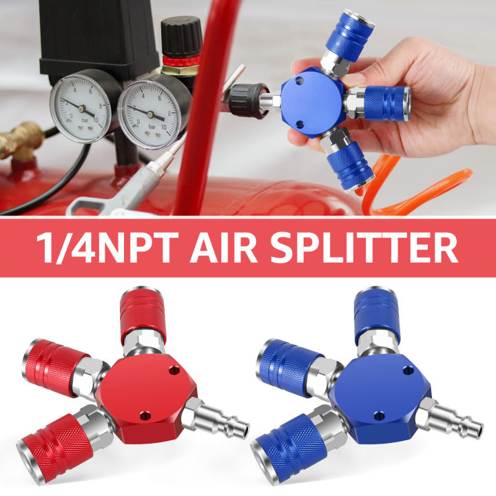 3 Way Quick Connector Air Compressor Manifold 1/4inch Hose Fitting Max 300psi Coupler Manifold ...