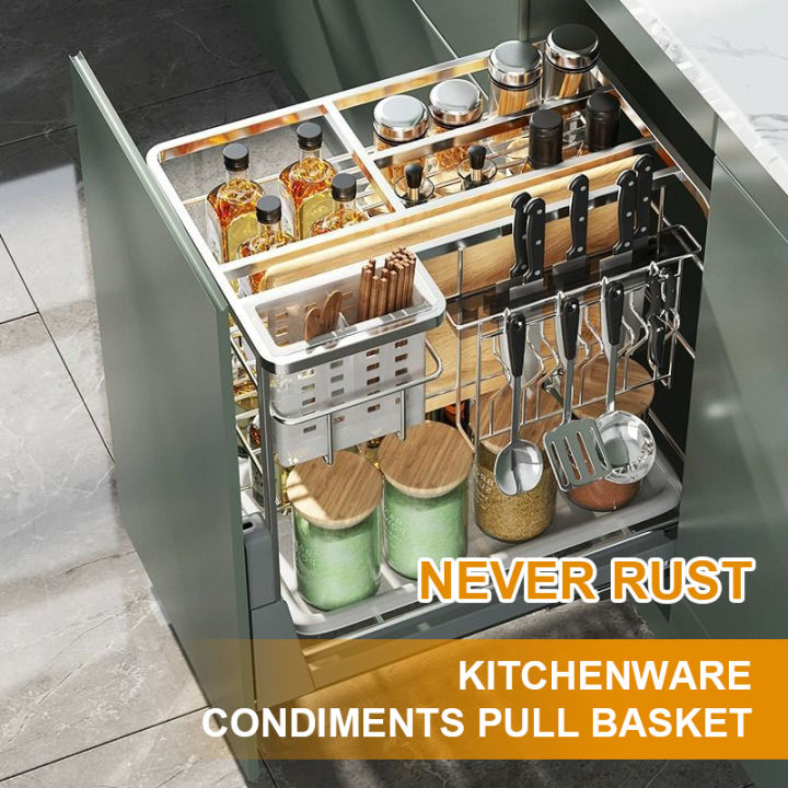 HYM Stainless Pull Out Kitchen Cabinet Condiments Racks Organizer ...