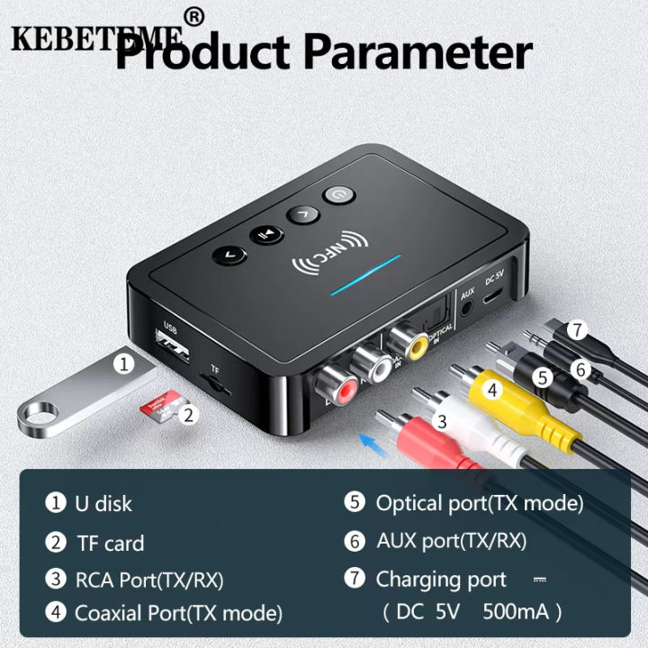 KEBETEME Bluetooth 5.0 Receiver Transmitter FM Stereo AUX 3.5mm Jack ...