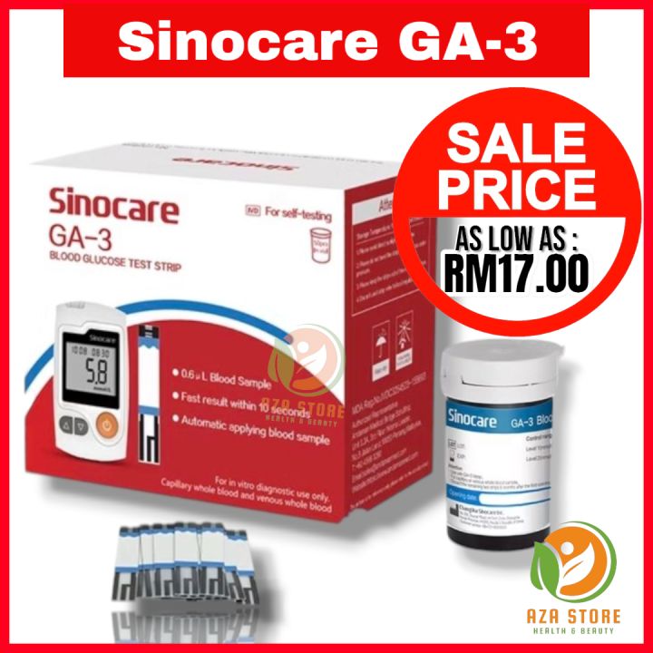 Sinocare GA-3 (Test Strip/Meter/Alcohol/Jarum Insulin) For blood ...