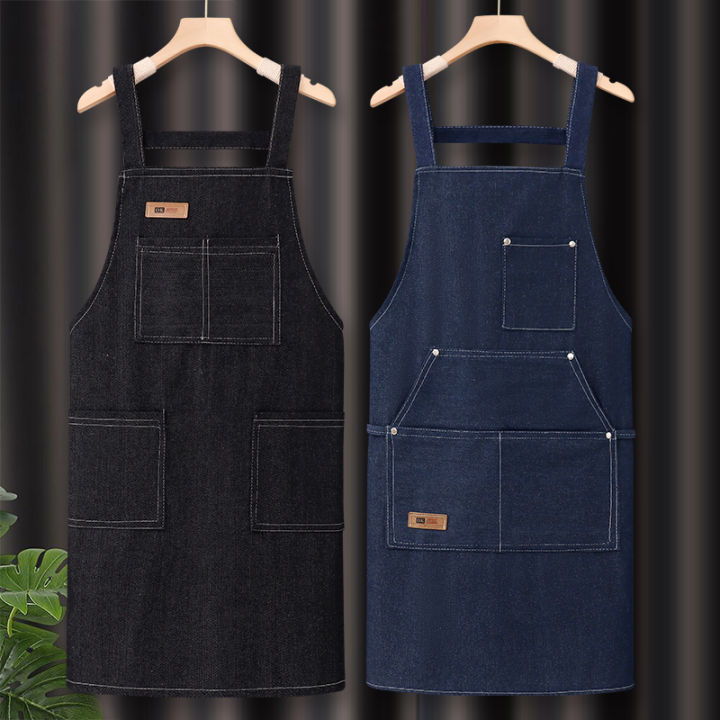Denim Apron Unisex Kitchen Workwear Logo Printed Menu Coverall Home Use ...