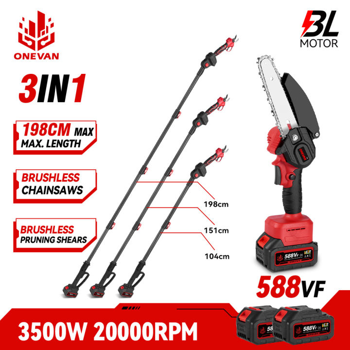 ONEVAN 3 in 1 Brushless Telescoping Pole Electric Chainsaw 6 Inch ...