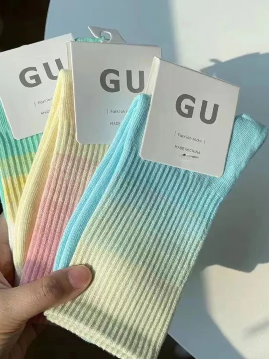 Gradient Color Socks Pure Color K-style Women's Mid Tube Stockings Ins ...