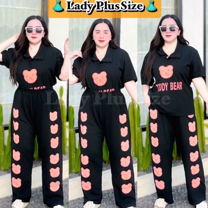 👗Plussize 👗ชุดSET2ชิ้นขายาวคอปกสกรีนหมีTeddy🧸สาวอวบอ้วน ไซส์ใหญ่‼️อก40-52” | Lazada.co.th