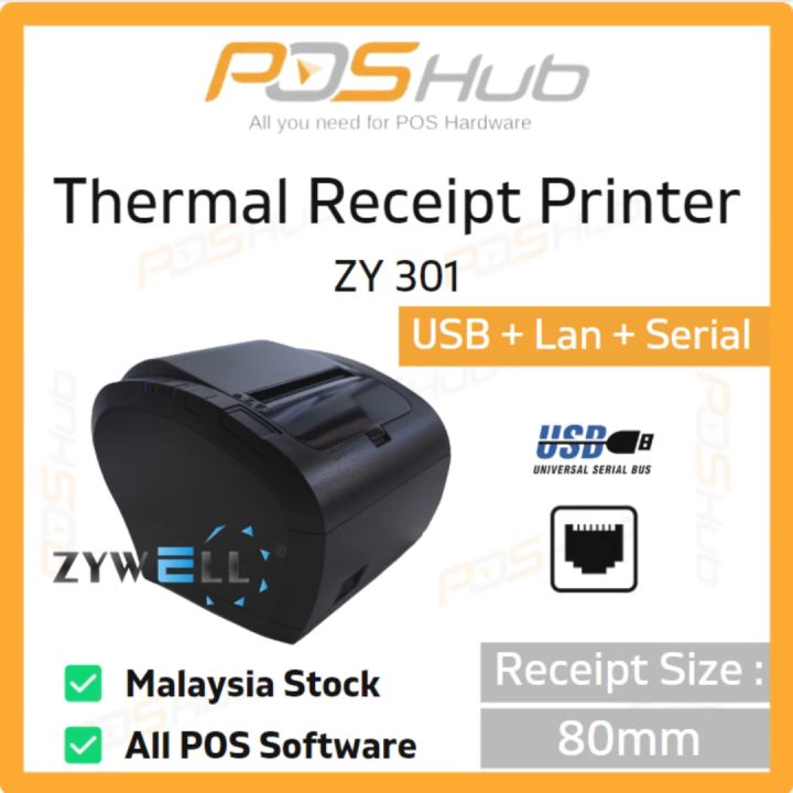 ZYWELL ZY301 80mm Thermal Receipt Printer (USB+LAN+Serial) pos system ...