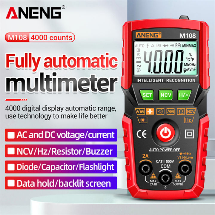 ANENG M107/M108ความแม่นยำสูง4000ชิ้นมัลติมิเตอร์แบบดิจิทัลอัจฉริยะจอ LCD ต้านทาน NCV เครื่องวัด ...
