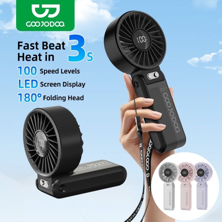 GOOJODOQ 4000mAh High-speed Mini Fan Portable Fan 3 Gear Wind Foldable ...