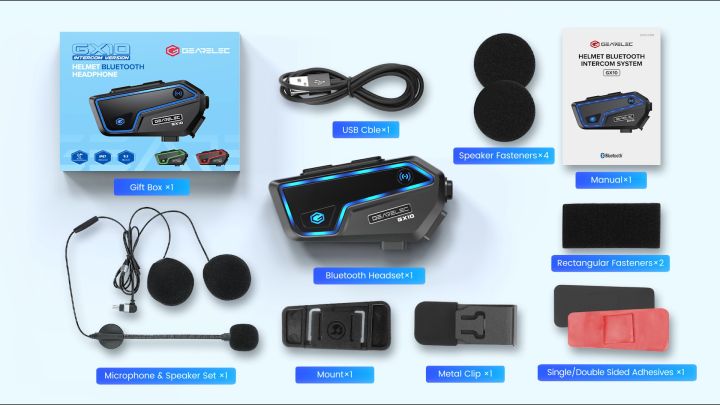 Gearelec Gx10 Bluetooth 5 2 Motorcycle Helmet Intercom System 10 Riders