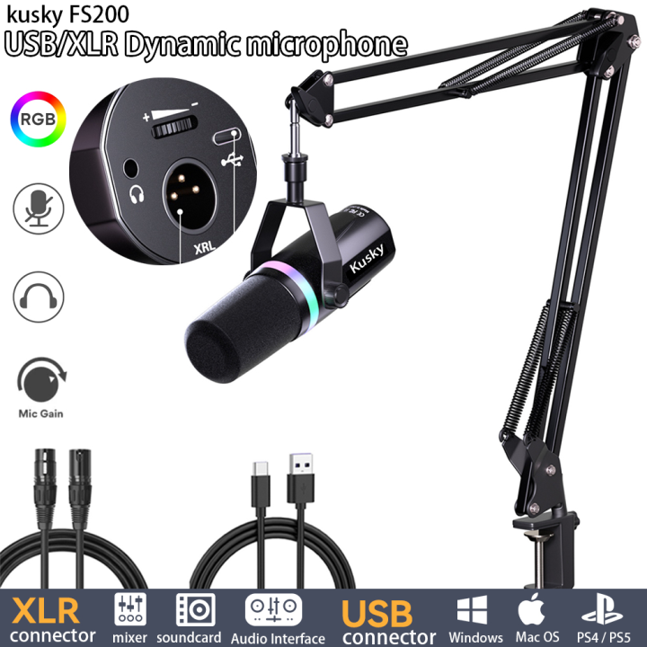 Kusky FS200 Podcast Dynamic Microphone USB/XLR Dual Mode Mic RGB USB ...