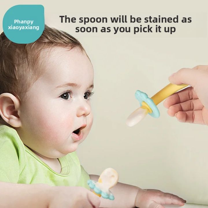 Baby Silicone Training Spoon for Eating Teeth Grinding Soft Spoon ...