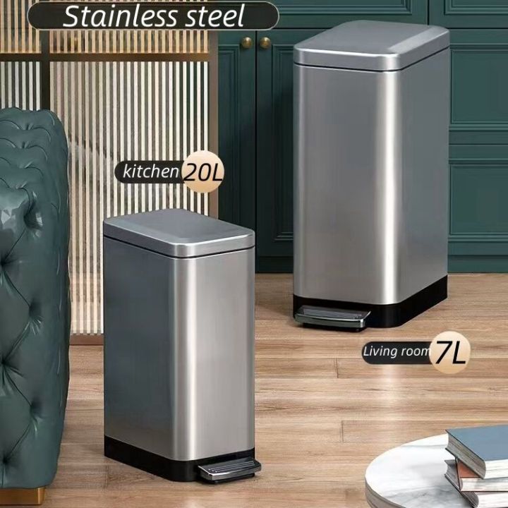 20L Square stainless metal bathroom trash bin with pedal soft close ...
