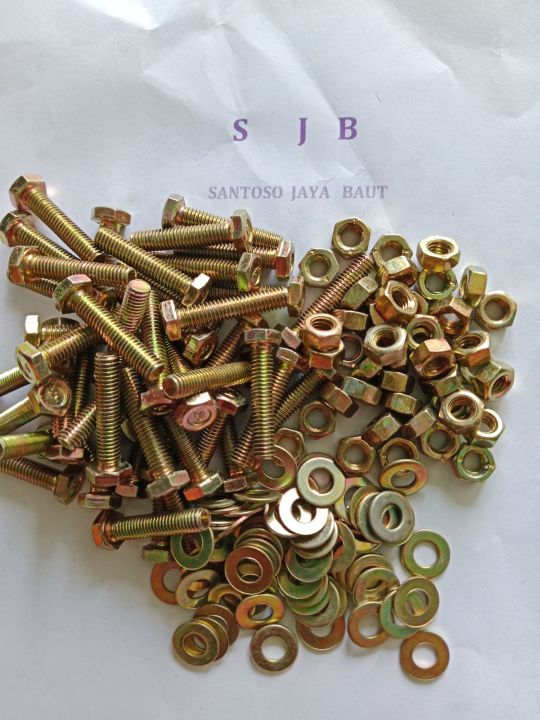 (50Pcs) Baut 10 Baut +Mur +Ring Baut M6x30(3cm) Baut Kuning Kunci 10 | Lazada Indonesia