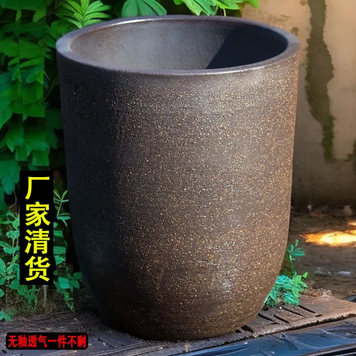 High-Tube Earthen Flower Pot Unglazed Clay Planters Breathable Rural ...