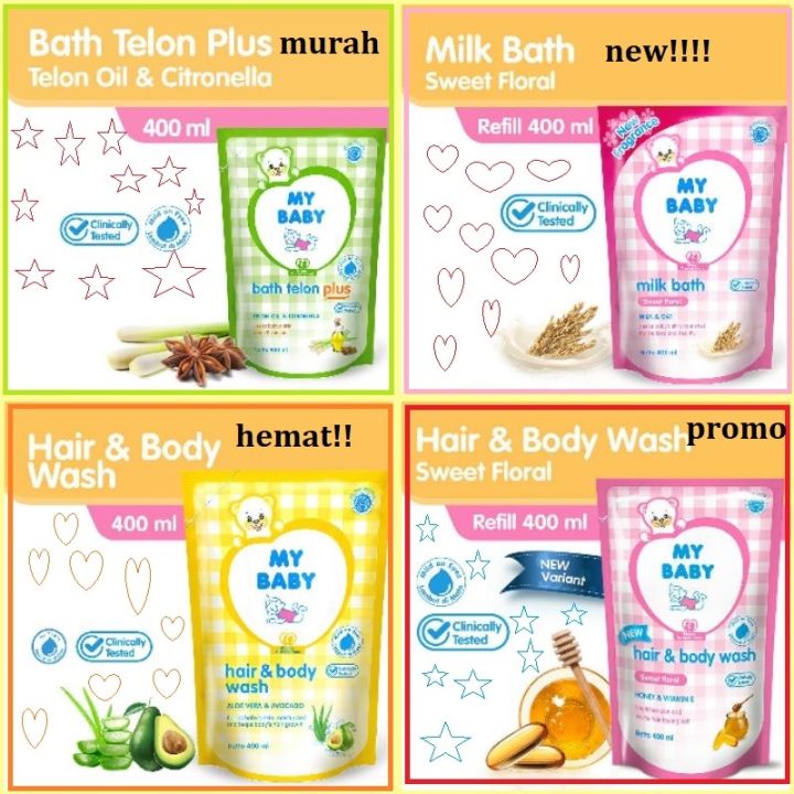 My Baby Milk Bath & Shampoo Refil 400 ml all varian Sweet Floral Pink ...