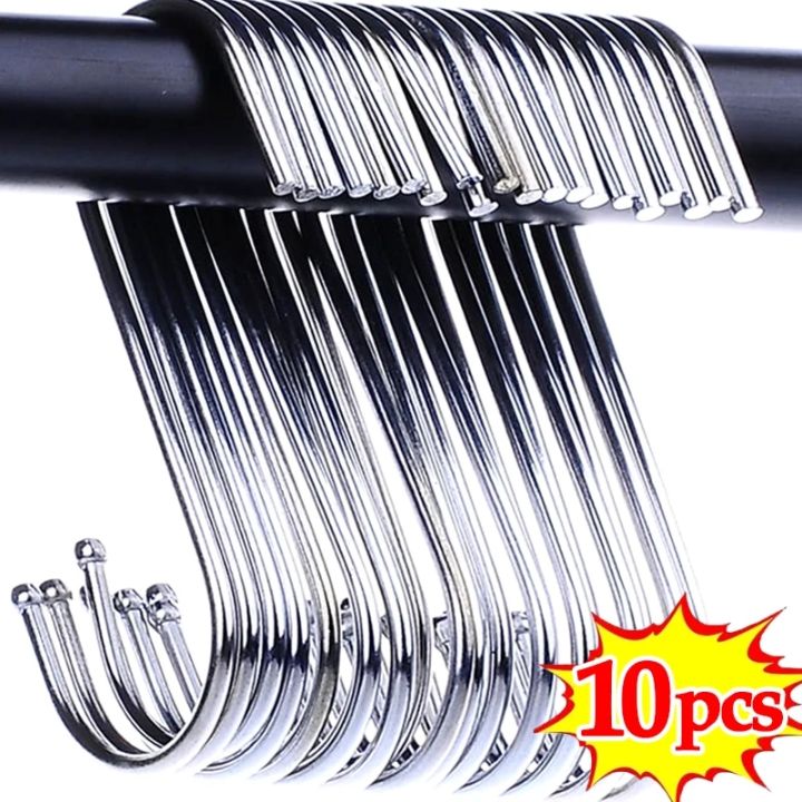 10PCS S Shaped Hooks Stainless Steel Clothes Bags Towels Plants Hanging ...