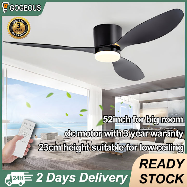 Gogeous ceiling fan with light modern 52 inch 3 blade tri color dimming ...