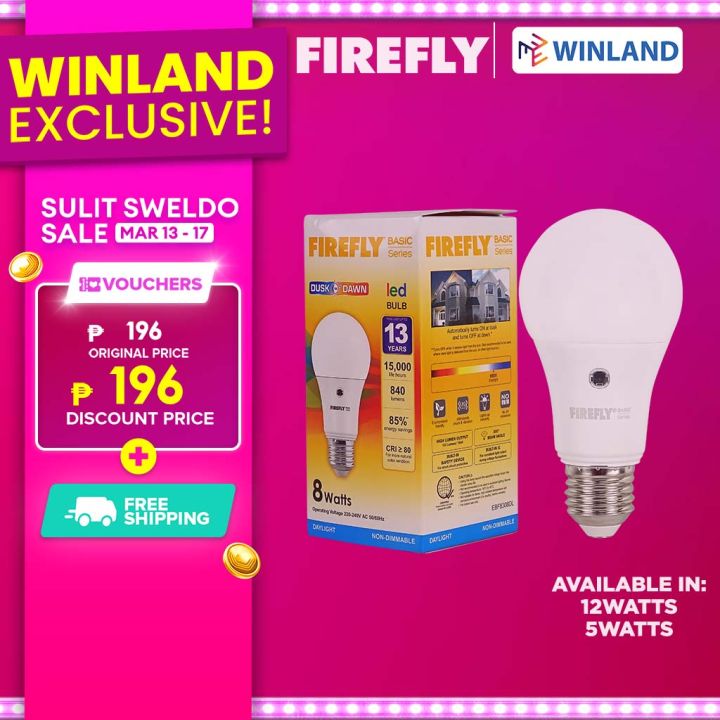 Firefly by Winland Basic Series LED Bulb Dusk to Dawn Functional LED Lamp (5W/8W) Daylight ...