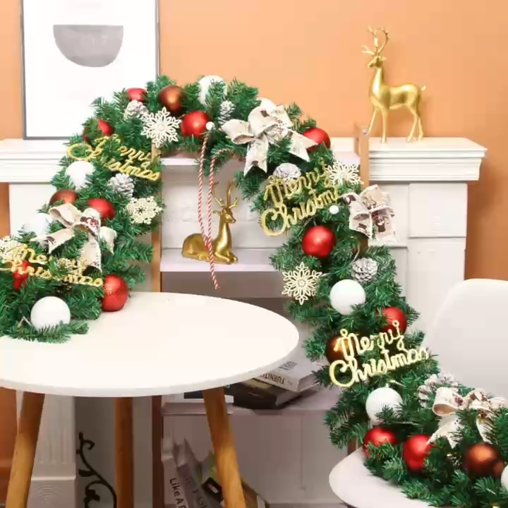 BIN LU 270CM/9FT Xmas Garland For Stairs, Thick Christmas Garland Complete Set & Green Garland ...