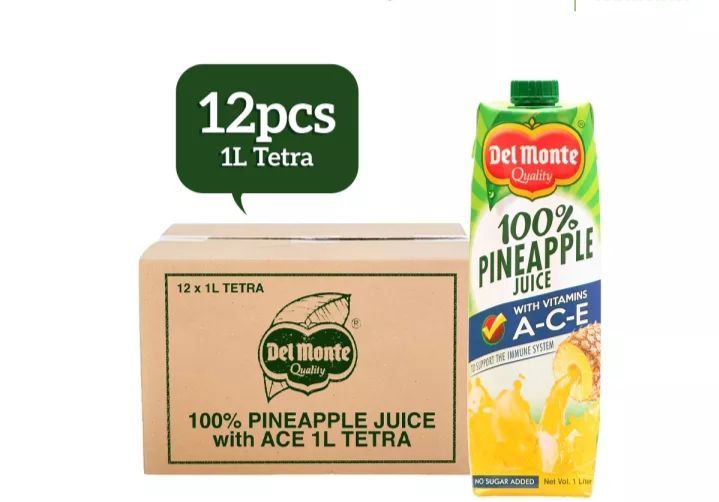 Del Monte 100% Pineapple Juice with Vitamin ACE 1L (Box of 12 Tetra ...