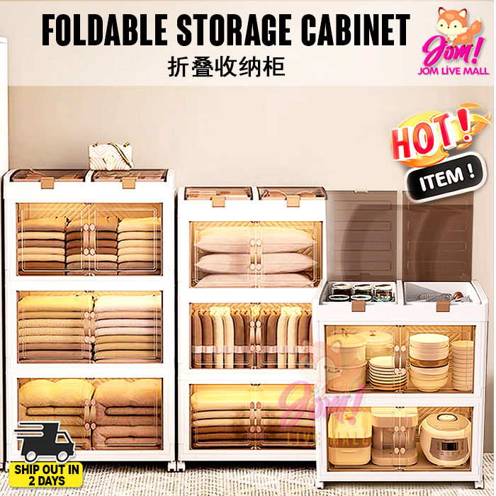 Twin Door Foldable Cabinet Storage Box Stackable Box Organizer Storage ...