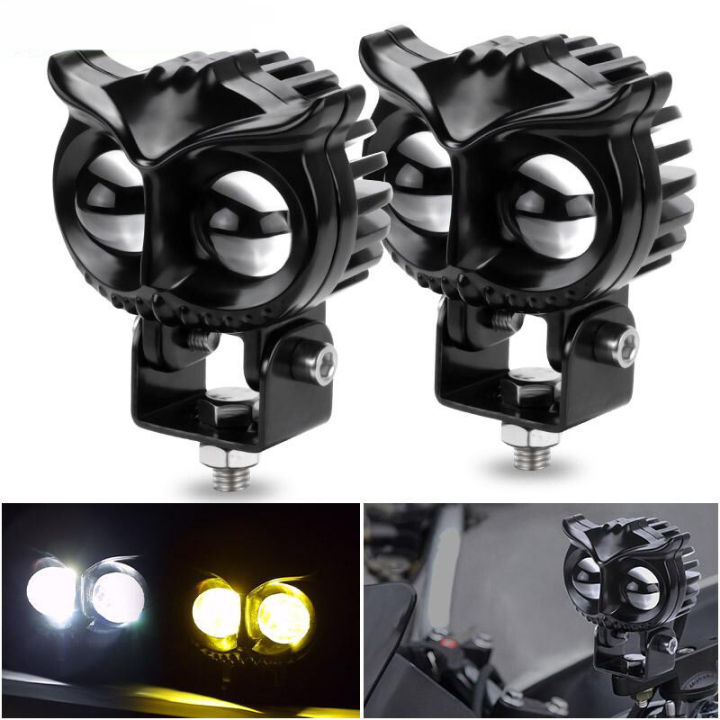 2Pc Universal Motorcycle LED Headlight Fisheye Lens Dual Color Moto ...