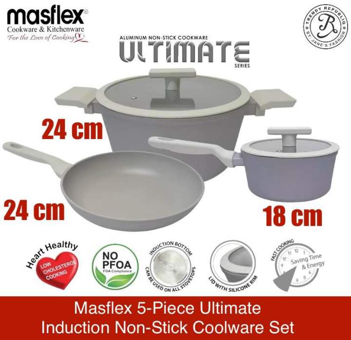 Masflex 5-Piece Ultimate Forged Induction Non Stick Cookware Set With ...