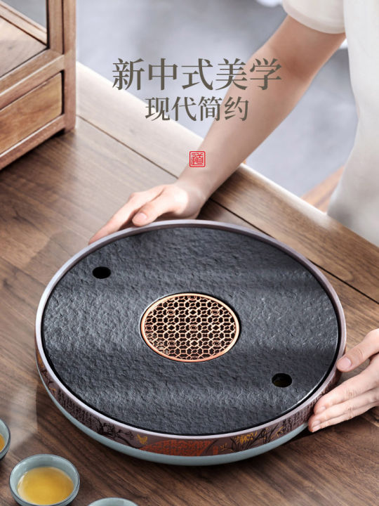 Small Ceramic Black Gold Stone Tea Tray Water Storage round Home Use ...