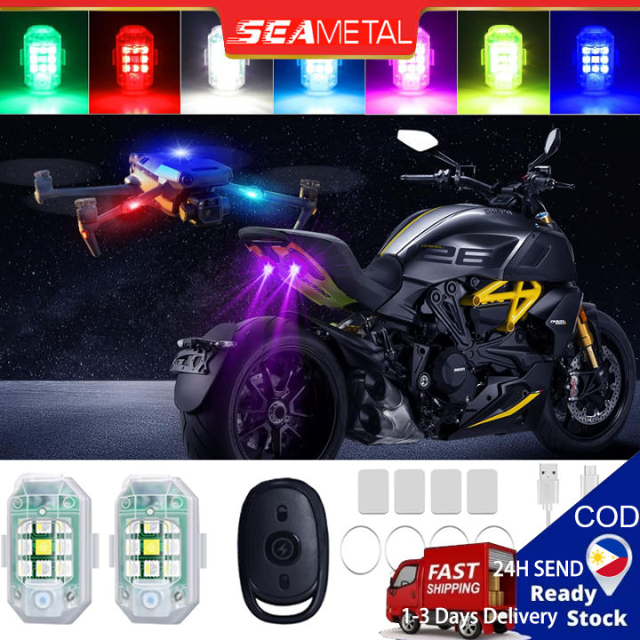 SEAMETAL Strobe Light Wireless Control Motorcycle 7 Color Flashing Rechargeable Universal for ...
