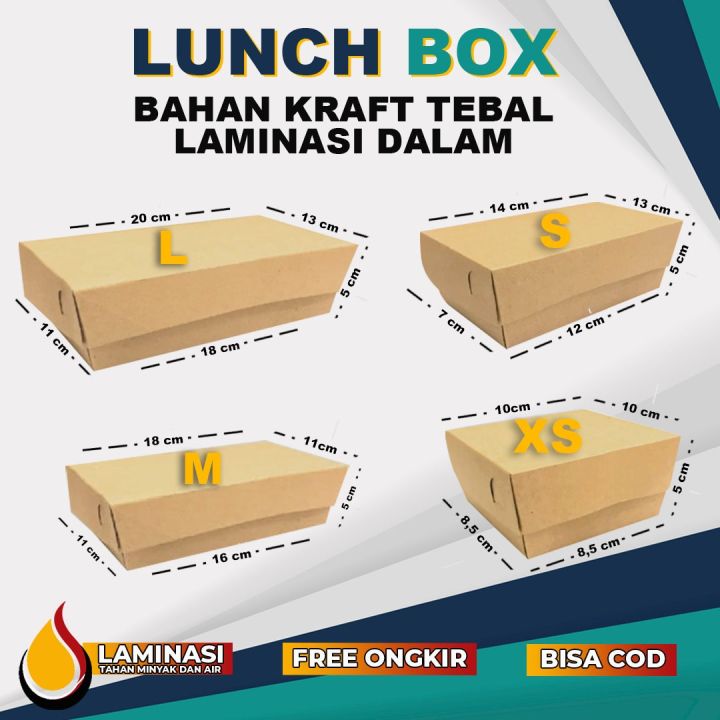 Lunch Box Paper Kraft Isi 100 Ukuran L/M/S/XS, Dus Nasi, Dus Catering ...
