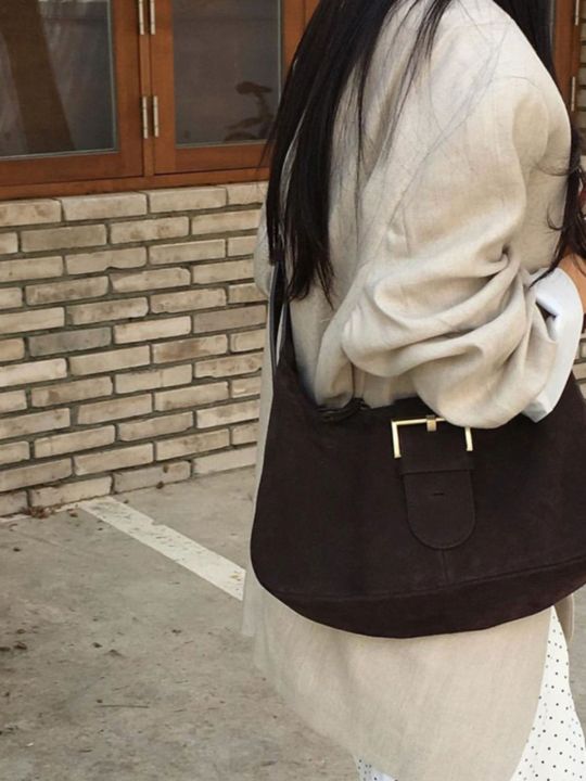 K-style Fall and Winter Vintage Suede Shoulder Tote Bag Ins Versatile Women's Bag Underarm Bag ...