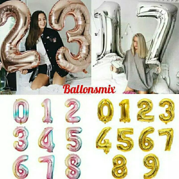 Balon Foil Angka 100cm/Balon Angka Jumbo/balon rose gold/balon silver ...