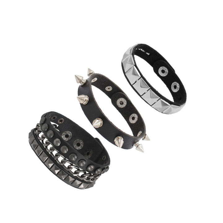 Punk Rock Studded Bracelet Set Spiked Leather Cuff Bracelet for Men ...