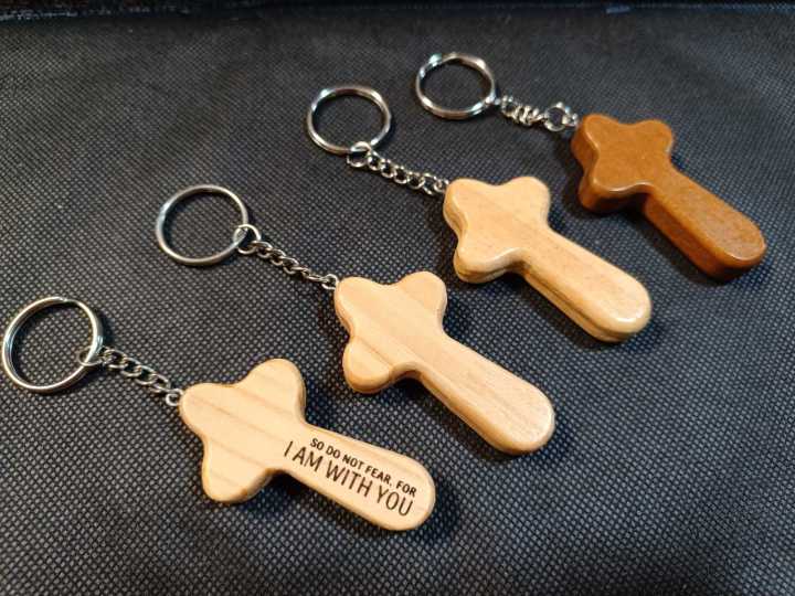 Customized KeyChain Wood Cross Engraved name | Lazada PH